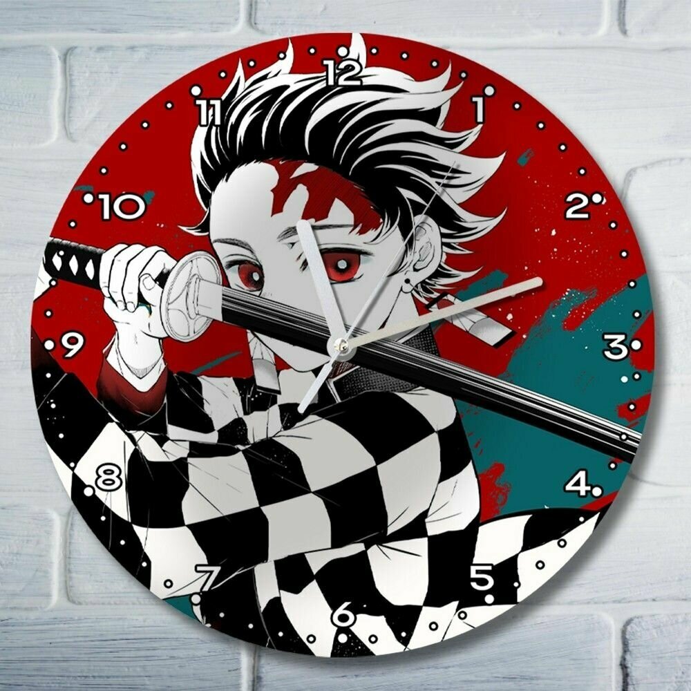 Настенные часы, деревянные, бесшумные, УФ печать Аниме Demon Slayer - 5237
