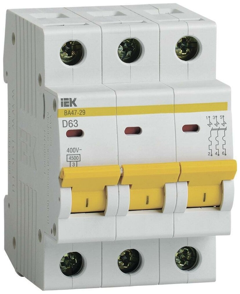 Автоматический выключатель IEK ВА47-29 3р 63А 4,5кА характеристика D