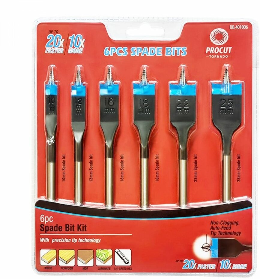 Набор сверл перьевых усиленных PROCUT DB.401006 1/4"