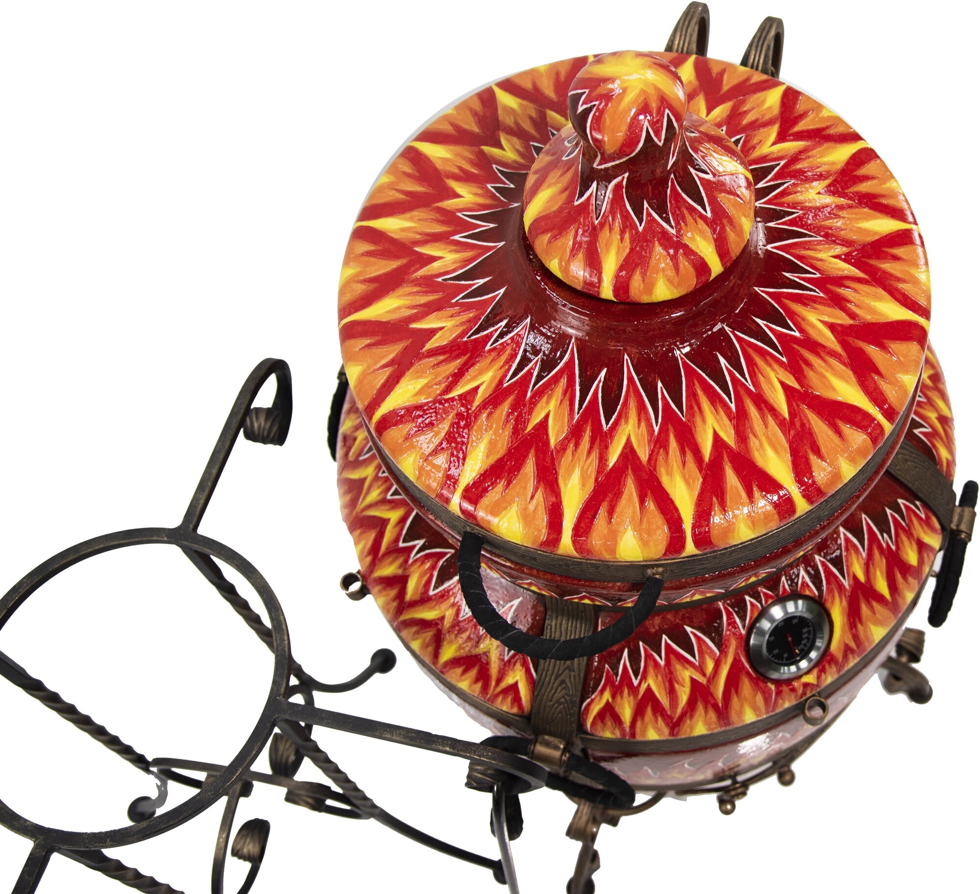 ЭкоТандыр Огненный с механизмом откидной крышки и на колёсах ( без столов) - оранжевый (глянцевый)