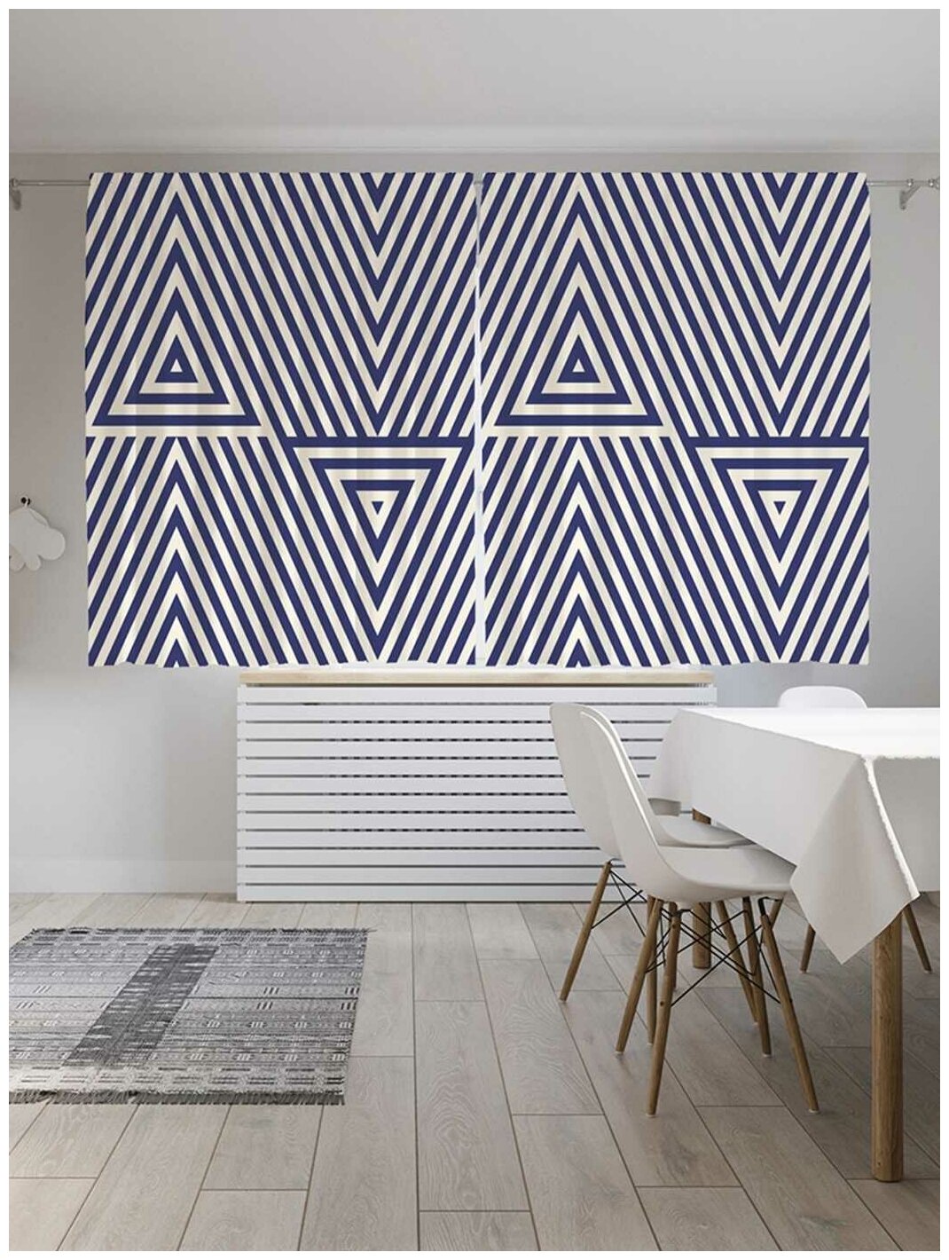 Фотошторы короткие "Треугольники с зигзагами", 2 полотна шириной по 145 см, высота 180 см, JoyArty