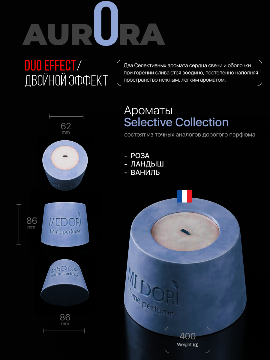 Свеча ароматическая для дома Medori аврора парфюмированная