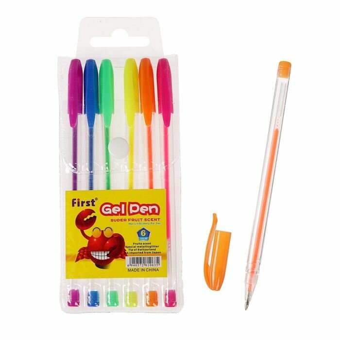 Набор гелевых ручек КНР 6 цветов, флуоресцентные, в блистере