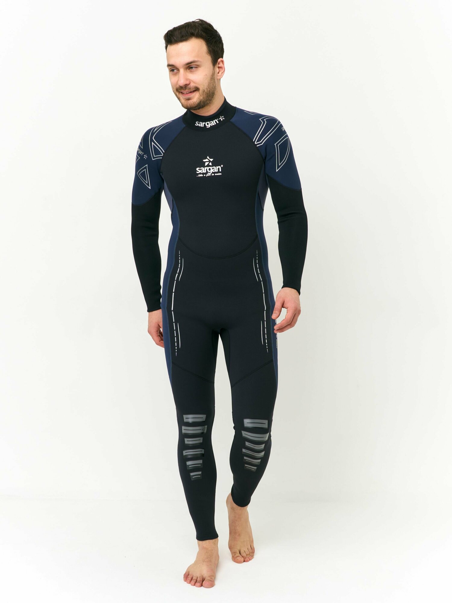 Гидрокостюм неопреновый длинный для дайвинга и водного спорта SARGAN NERO LONG MEN неопрен 5 мм черный-синий размер M
