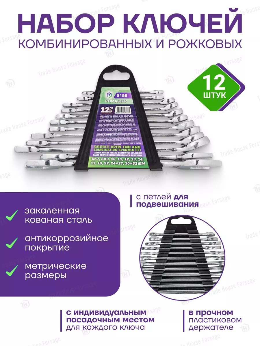 Набор ключей комбинированных 12 предметов