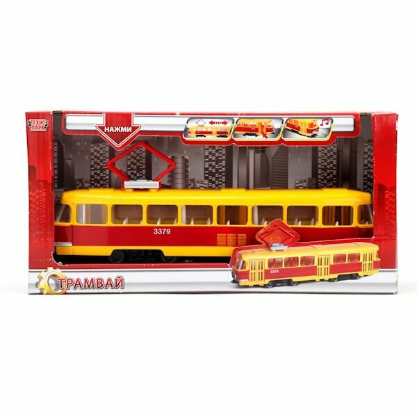 Технопарк Трамвай 24 см свет, звук, пластик 179969 с 3 лет