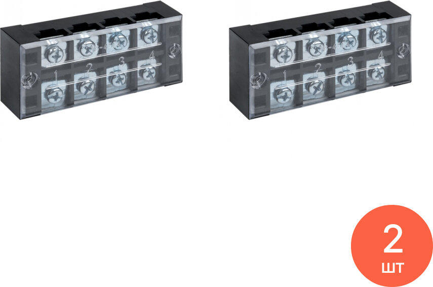 Блок зажимов EKF / ЕКФ PROxima TB-4504 колодка клеммная в корпусе из термопласта черная, сечение 4.5мм2, 45А, 660В, 4 пары контактов / электрика (комплект из 2 шт)