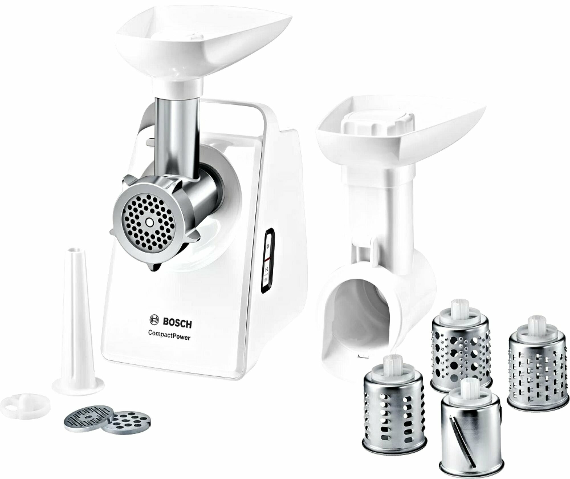 Мясорубка Bosch MFW3X14W, 500 Вт, 4 насадки, 3 терки, шинковка, колбасная насадка