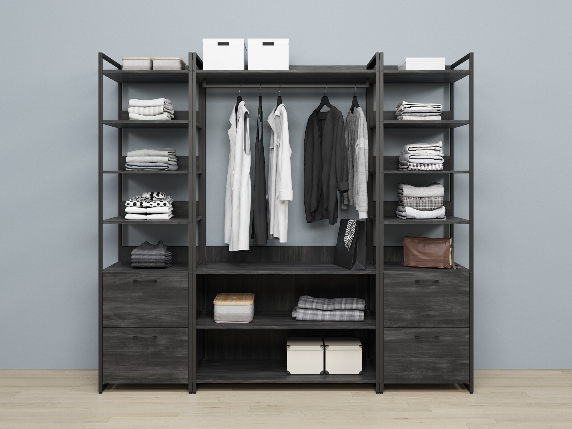 Гардеробная система Urban Лофт 04 с ящиками Черный/Северное дерево темное