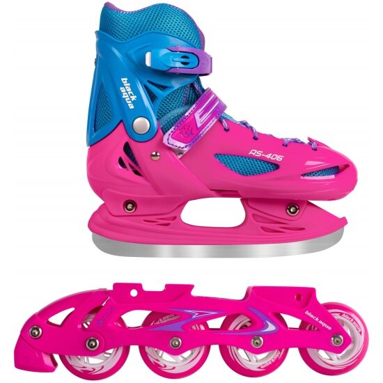 Коньки раздвижные Black Aqua BlackAqua АS-406, доп. роликовая платформа, мультиколор, размер 34-37