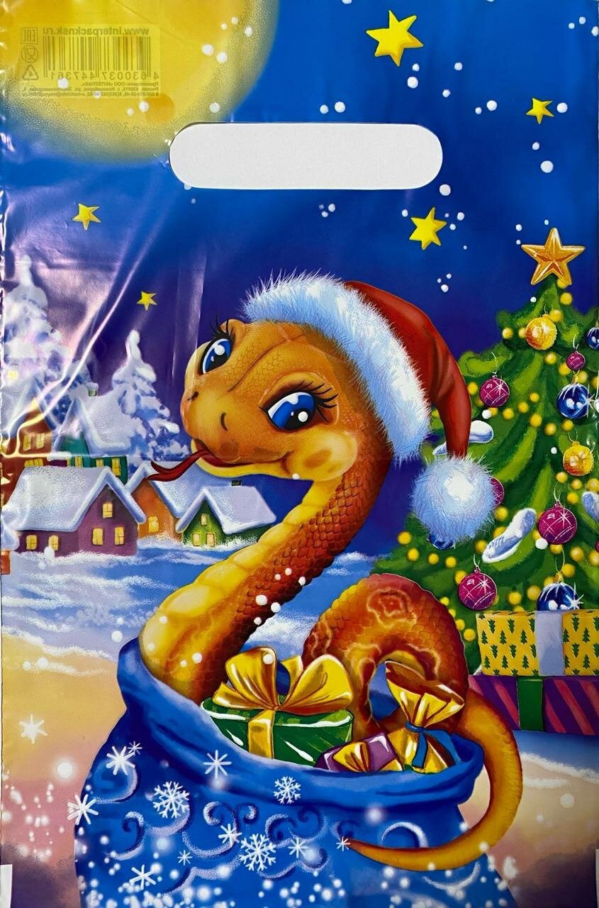 Набор пакетов полиэтиленовых "Красотка с синим мешком подарков" с вырубной ручкой, 19,5 х 29,5 см (+/- 0,5 см), 5 шт