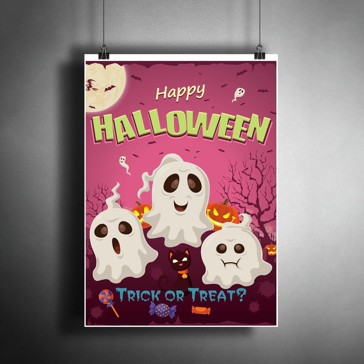 Постер плакат Призраки для вечеринки Хэллоуин Halloween A3 (297 x 420 мм)
