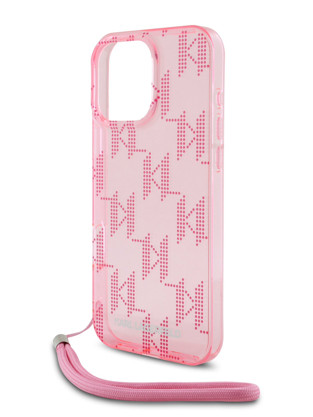 Lagerfeld для iPhone 16 Pro Max чехол PC/TPU Monogram Hard + Nylon Hand cord Pink
