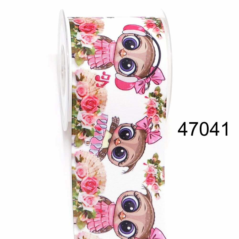 Лента с совами, 25 мм, розовый, 47041 grosgrain