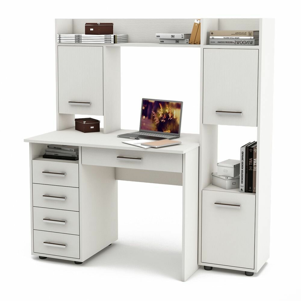 Стол письменный, компьютерный и стеллаж Остин (Ливерпуль) 12Я белое дерево
