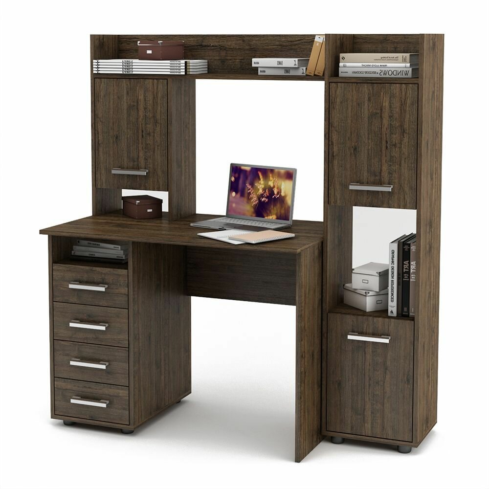 Стол письменный, компьютерный и стеллаж Остин (Ливерпуль) 12 дуб апрель темный