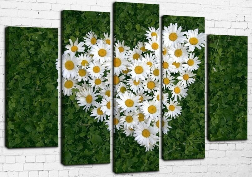 Картина модульная 125х75 Ромашки в сердце