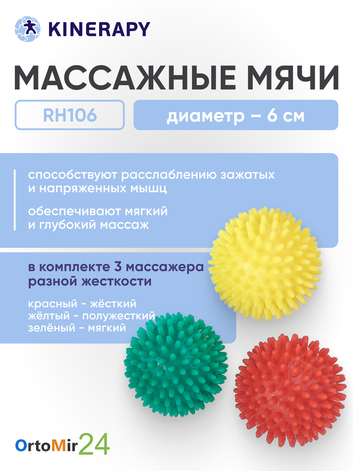 Массажер RH106 комплект, красный/желтый/зеленый KINERAPY, RH106