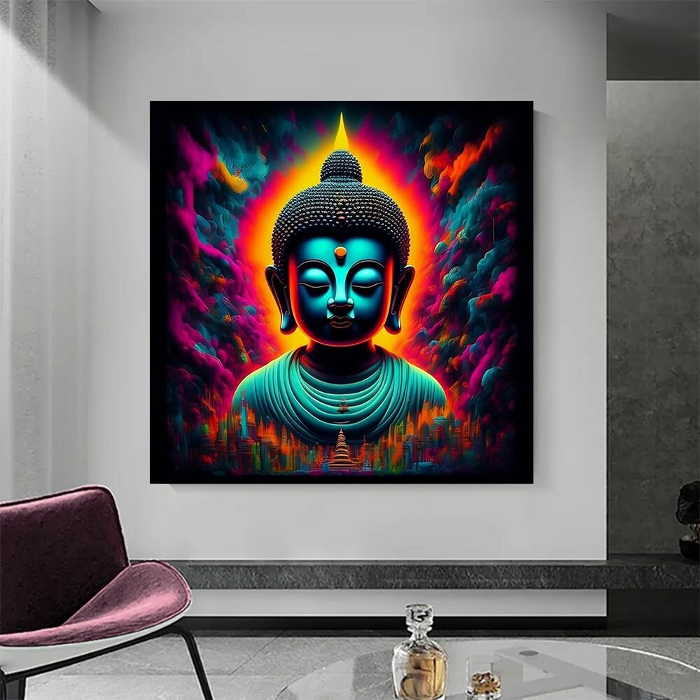 Картина "Будда", 40x40 см, хлопковый холст, на подрамнике, дерево