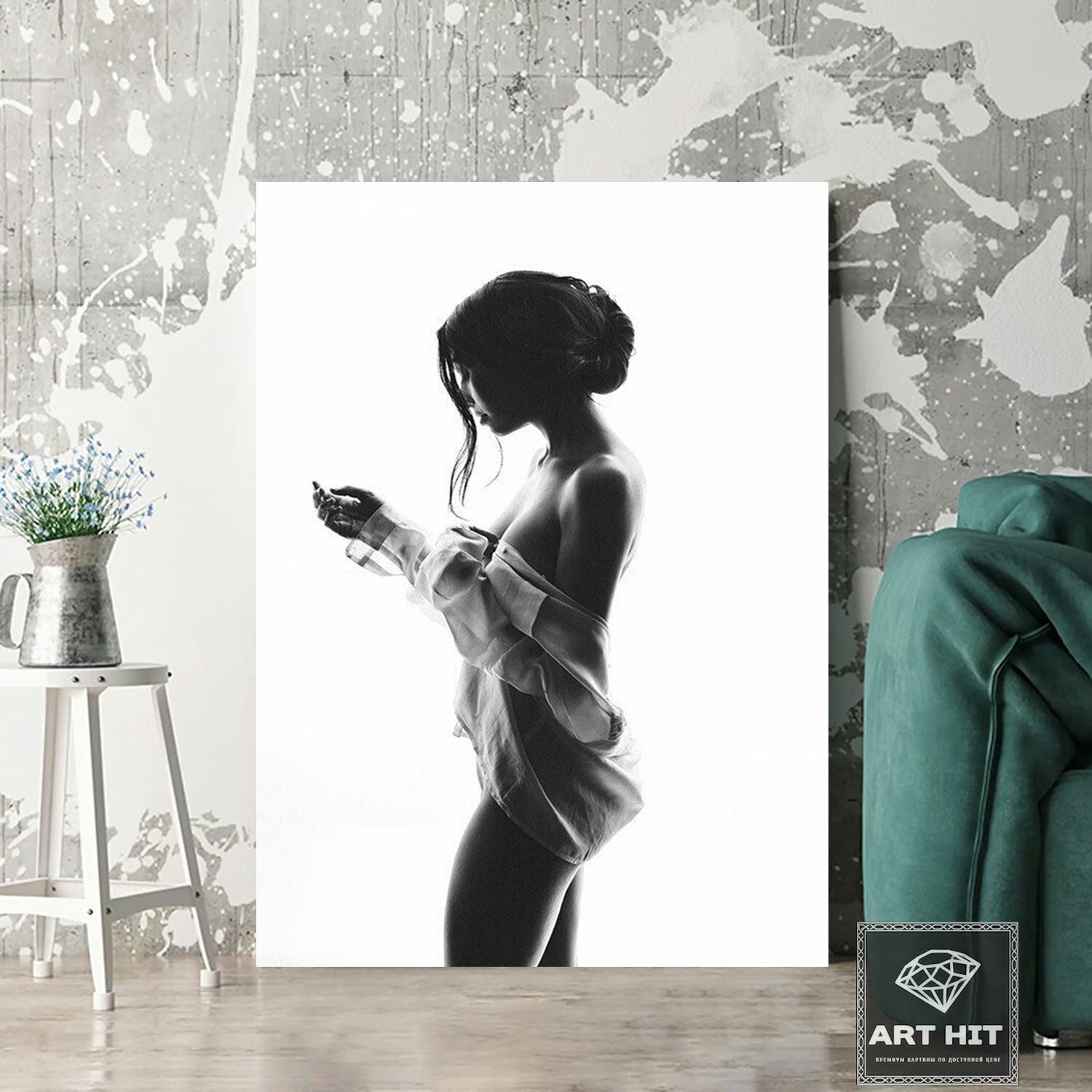 Черно белая картина на стену, картина 18+, из коллекции "Эротика 18+", 60х80 см.