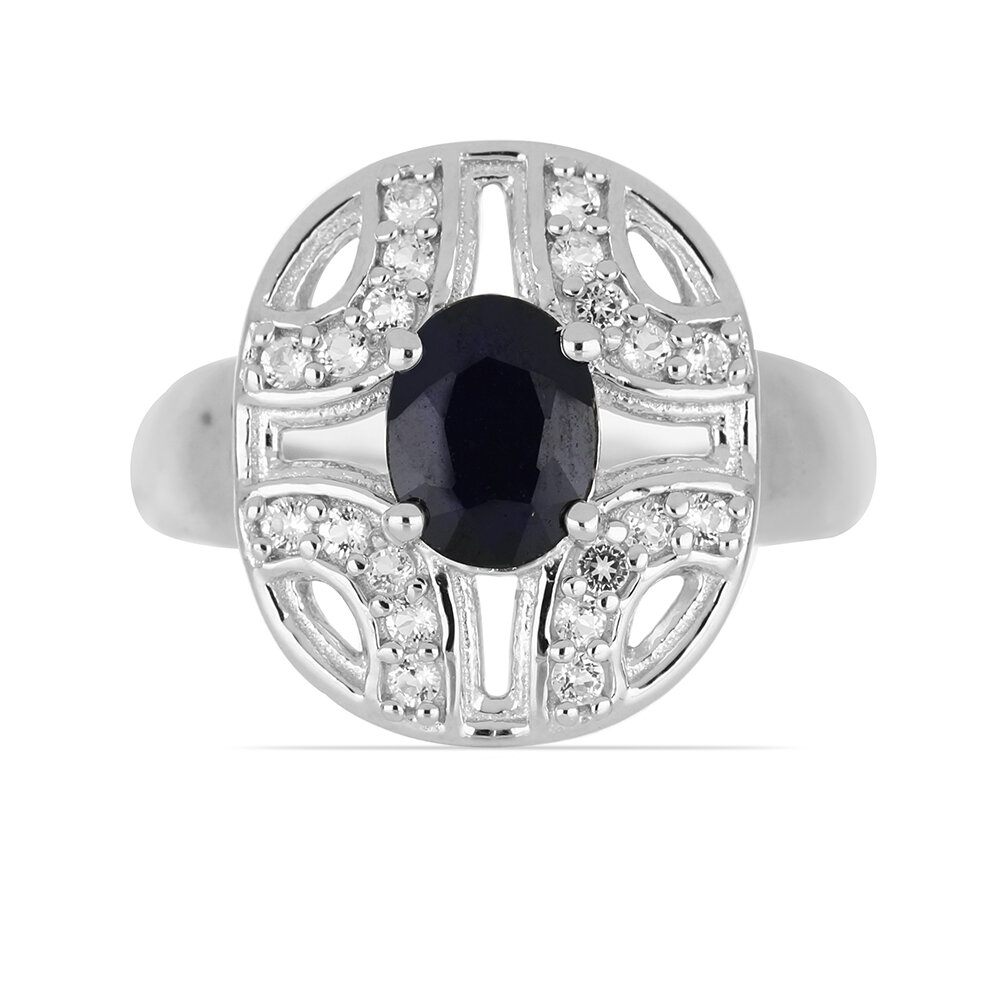 Кольцо, серебро, 925 проба, родирование, сапфир