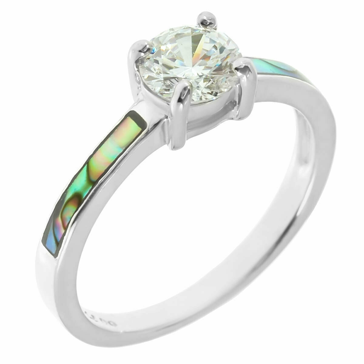 Кольцо тонкое, помолвочное, серебро, 925 проба, родирование, перламутр, фианит