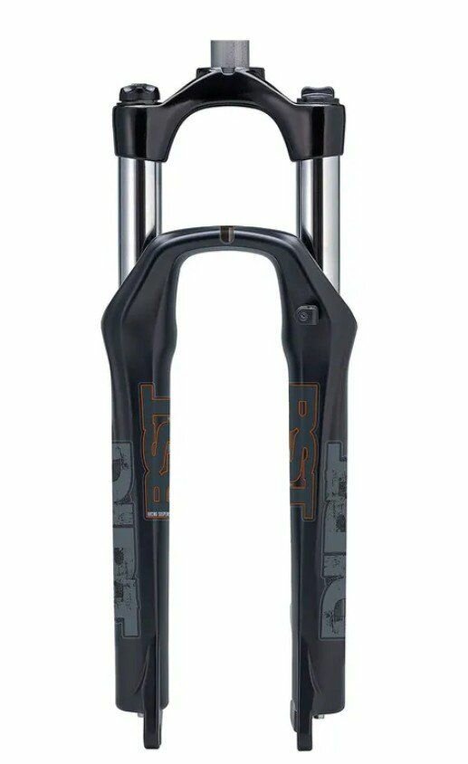 Вилка велосипедная амортизационная 26"х28,6, ход 100мм, RST DIRT RA NEW пружинно-масляная, регулируемая, DISC+V-Break черная