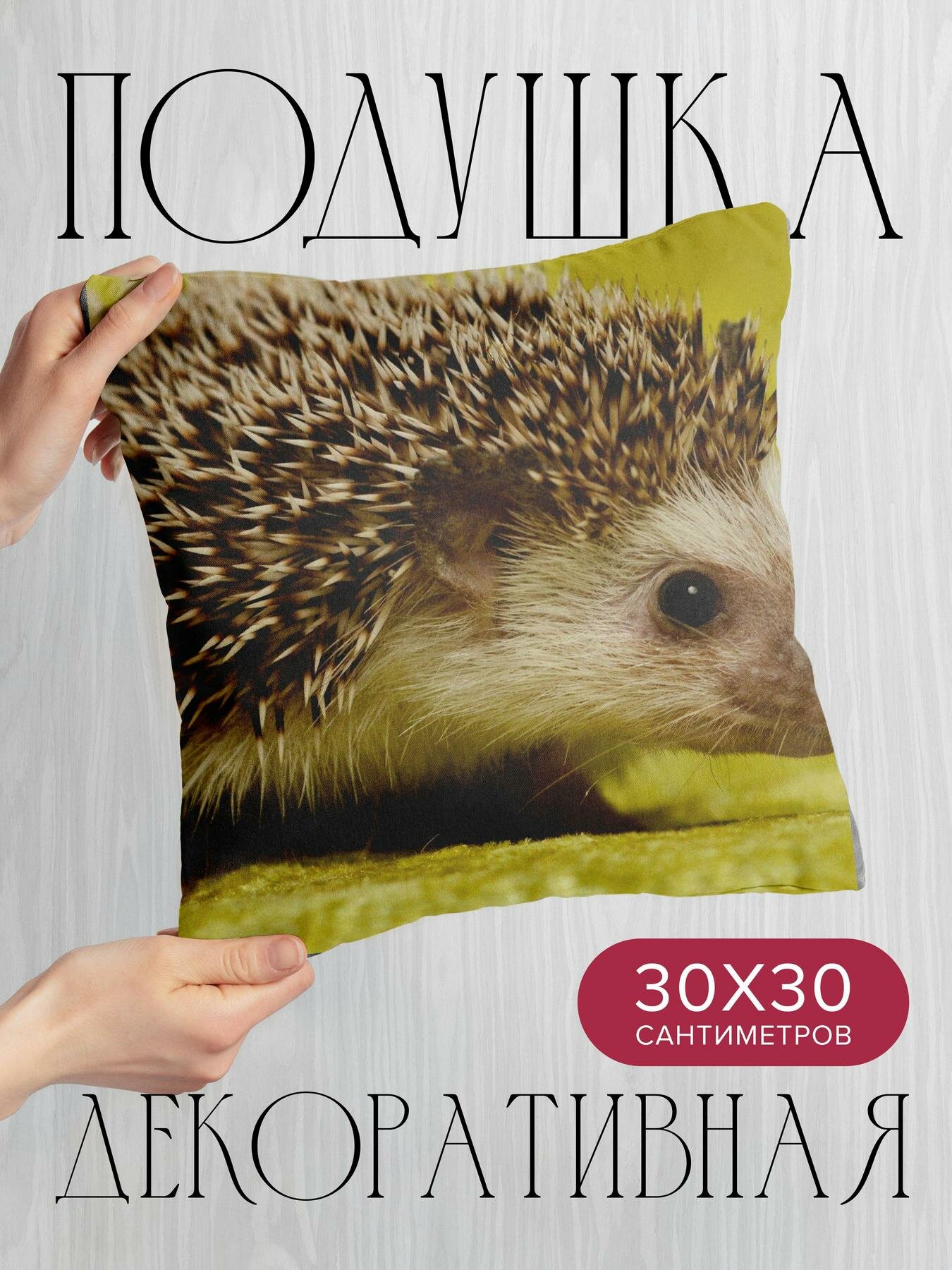 Подушка декоративная, 30x30см / Животные / еж / лежать