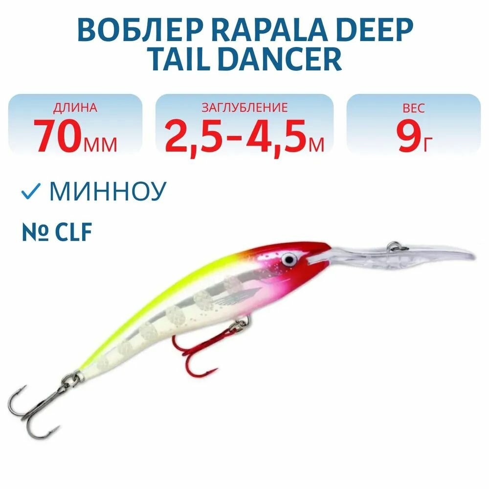 Воблер Rapala Deep Tail Dancer 07, 70 мм, 9 гр, цвет CLF