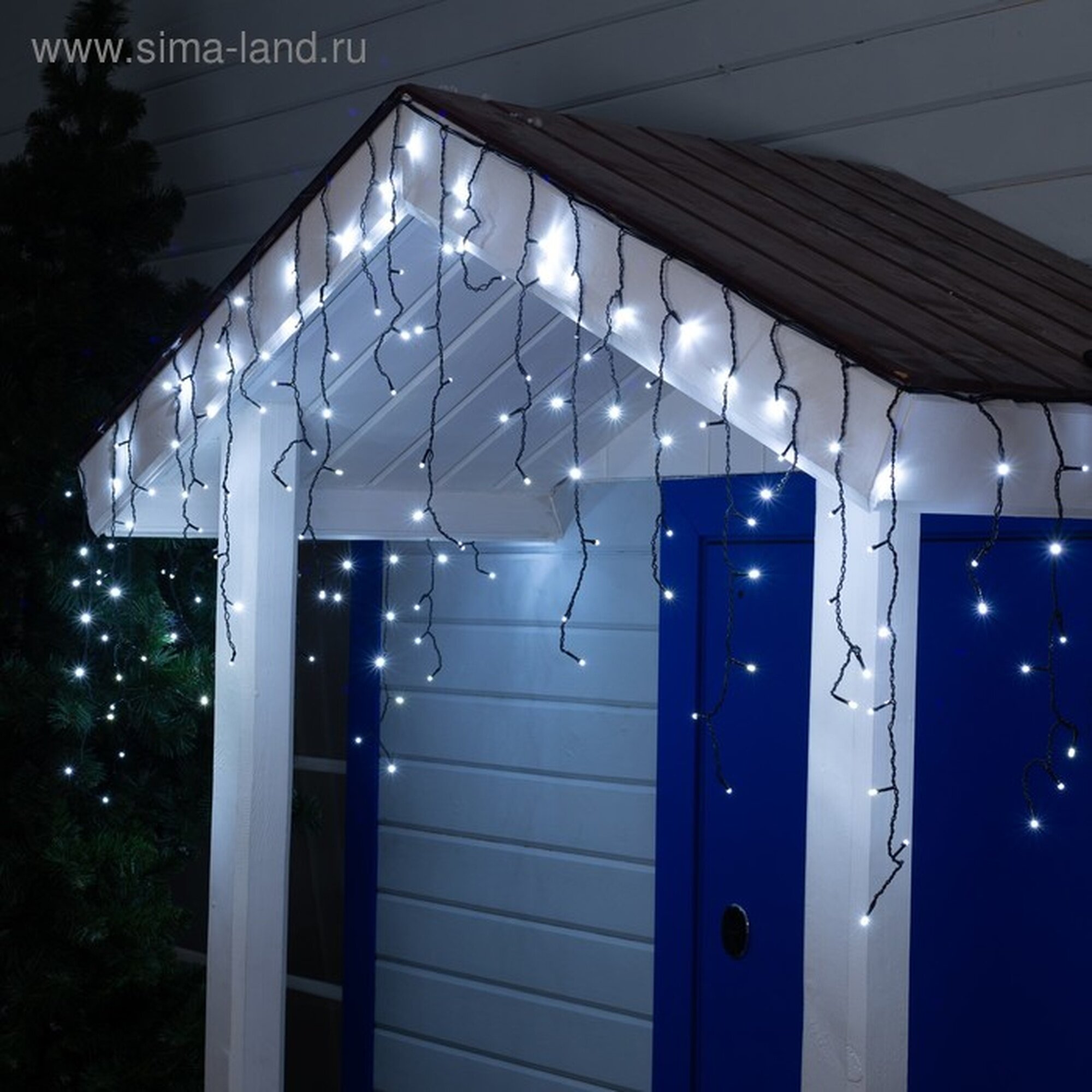 Гирлянда «Бахрома» 3 × 0.6 м, IP44, УМС, тёмная нить, 160 LED, свечение белое, мерцание белым, 220 В