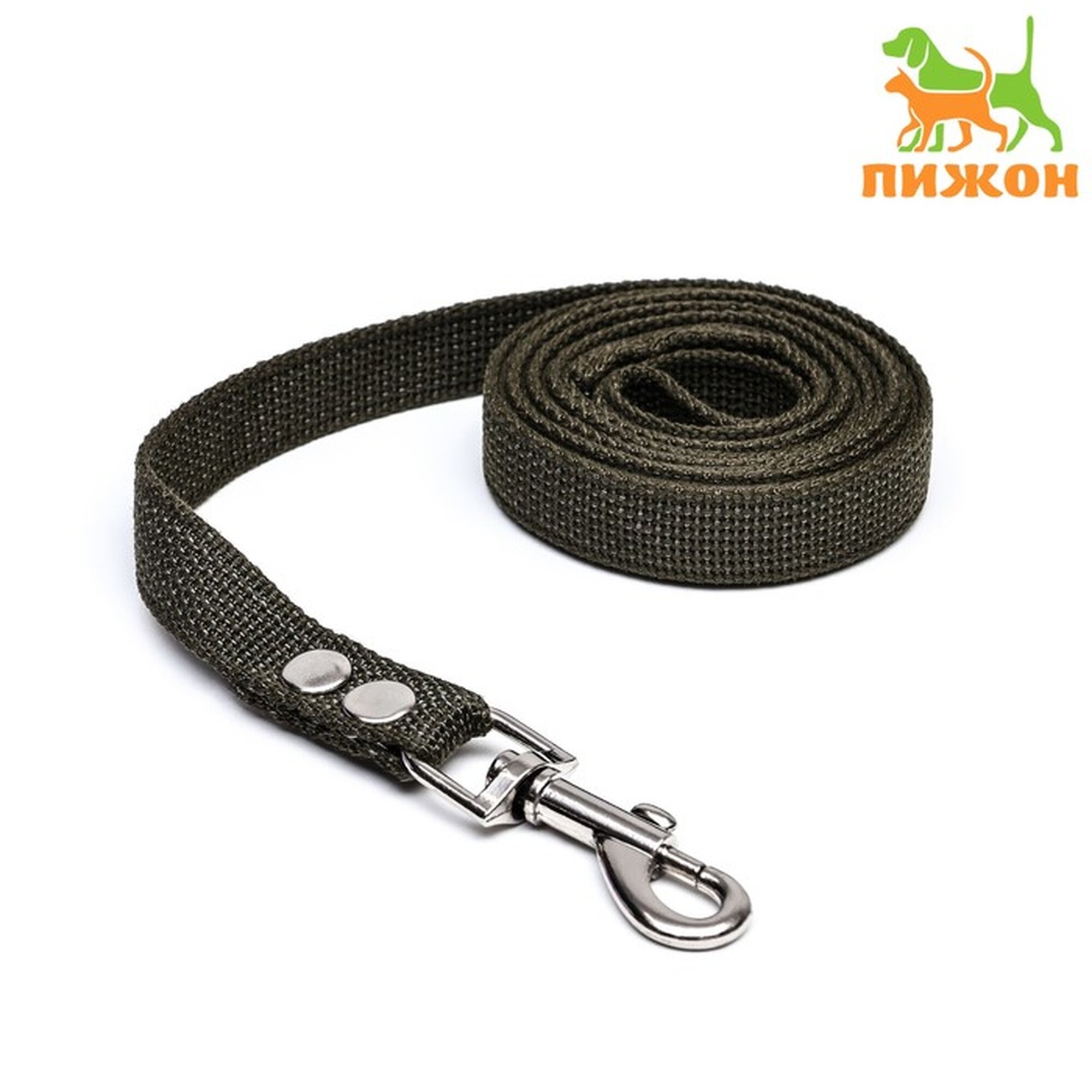 Поводок Пижон, брезентовый, 2 м, для дрессировки и прогулок, универсальный, темно-зеленый