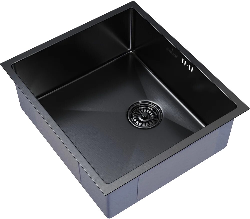 Мойка кухонная Mixline 548569 металлическая, прямоугольная, 50x44, встраиваемая снизу, матовая, черная