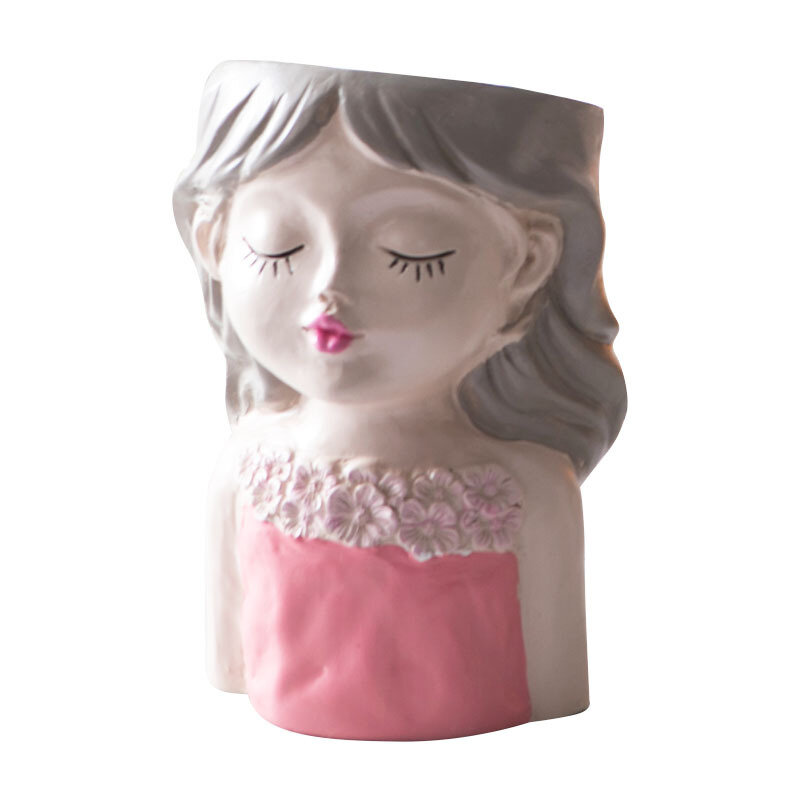 Цветочный горшок с изображением девушки из смолы – милый мультяшный цветочный горшок с розовым платьем и цветочными деталями, элегантные кашпо для суккулентов, трав, декоративный цветочный горшок для дома, балкона, сада, украшения для домашнего стола