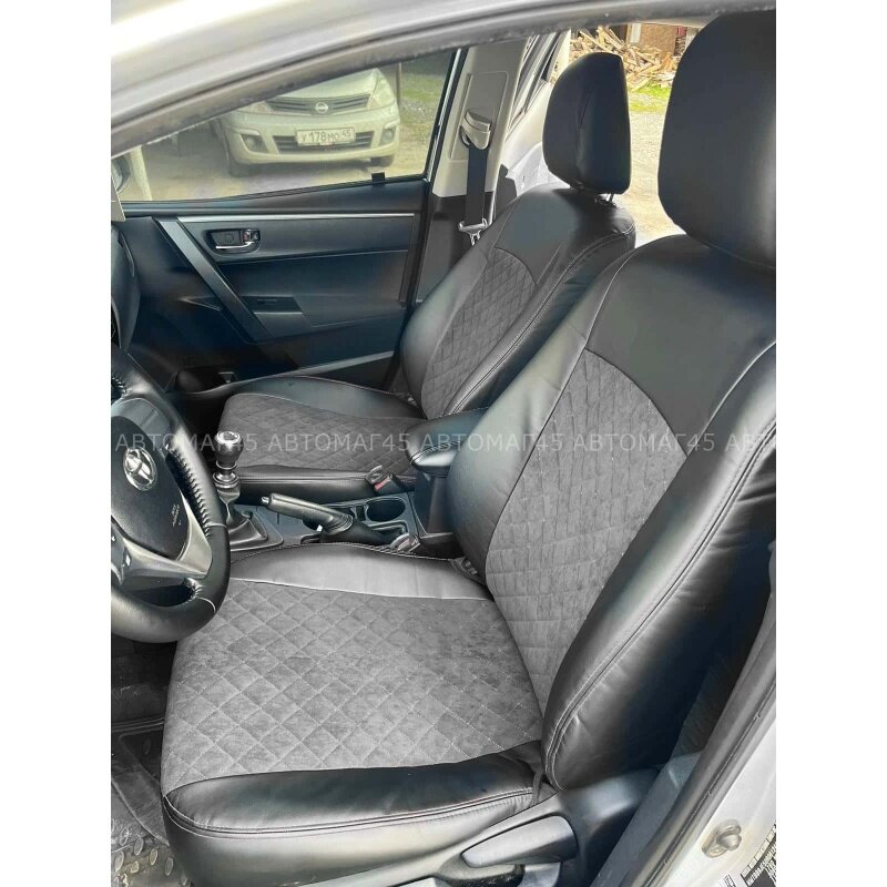 Авточехлы Toyota Corolla Тойота Королла 2013-2019г кузов 160 180 экокожа алькантара серая нить ромб