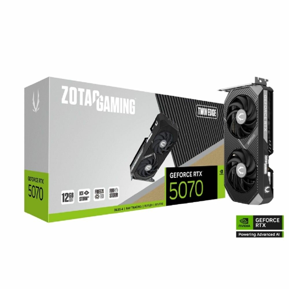 Видеокарта ZOTAC GAMING GeForce RTX 5070 TWIN EDGE 12Gb GDDR7, PCI-E x16 5.0, 192bit/2325-2512Mhz, 3xDP, HDMI