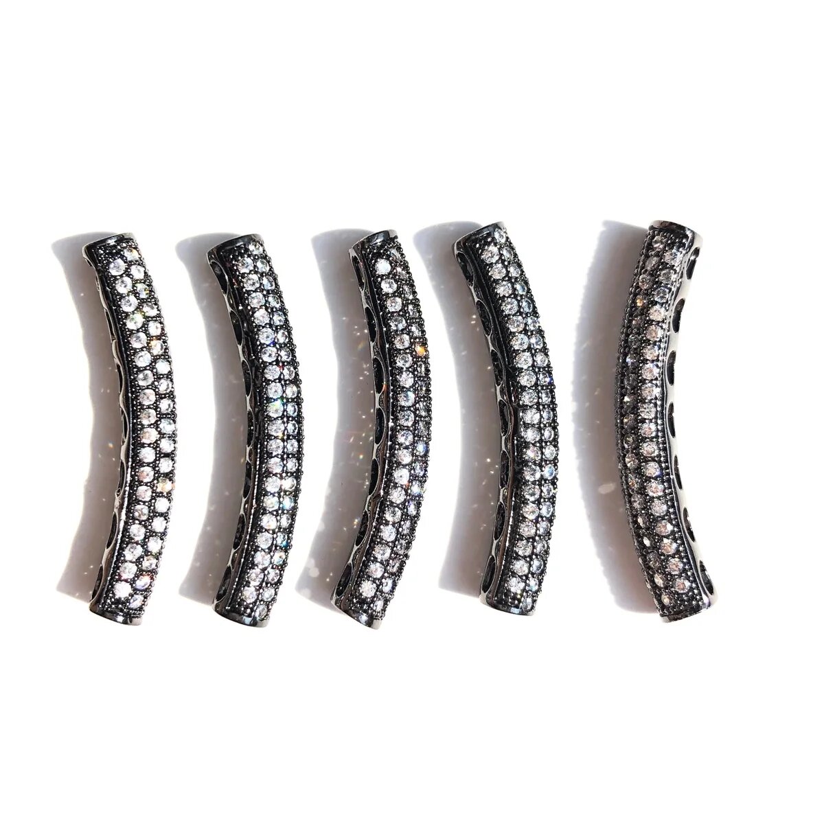 Браслеты с бусинами, кубический цирконий, 10 шт. Clear on Black