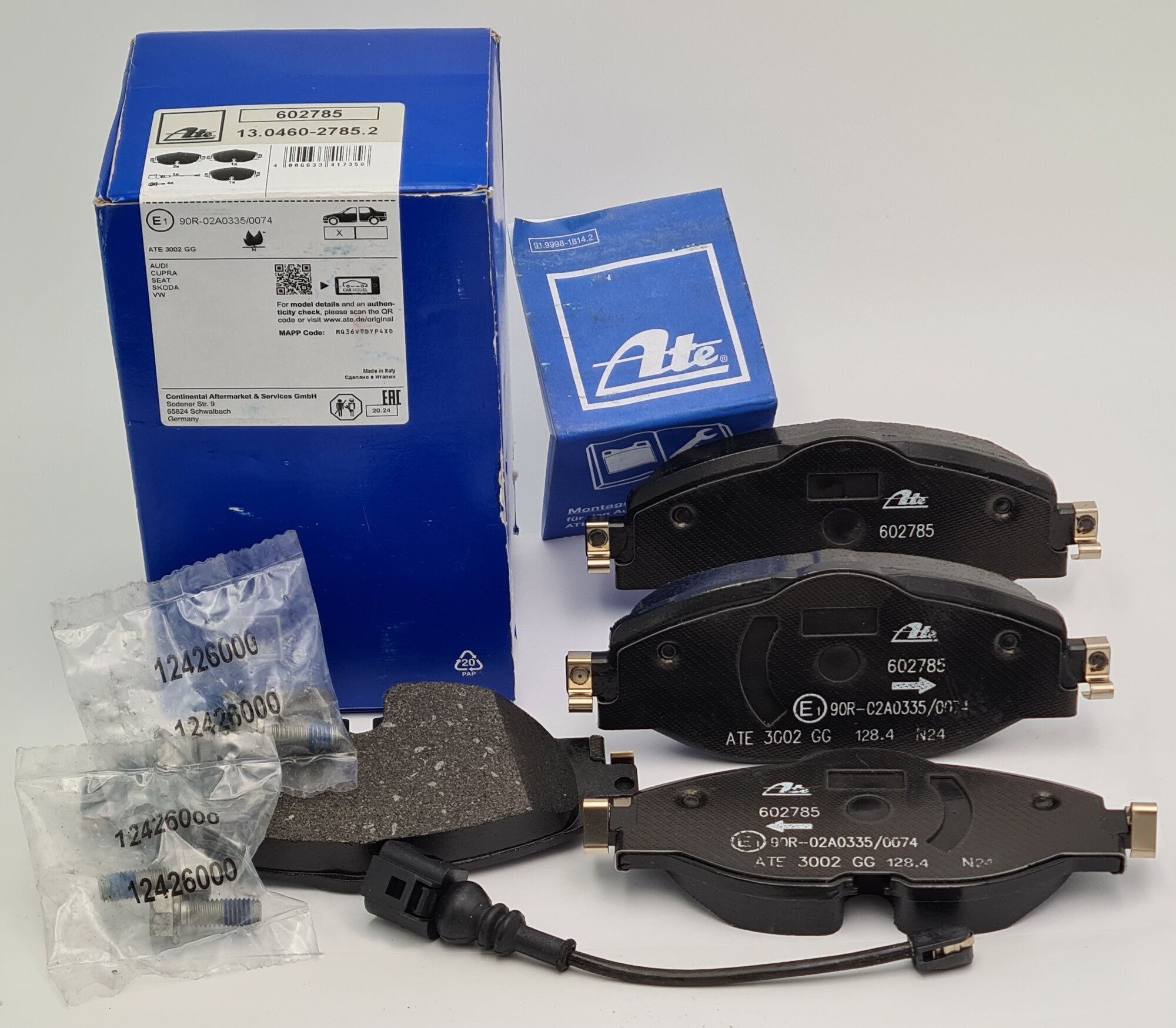 Тормозные колодки ATE 13046027852 ( 13.0460-2785.2 ) передние для AUDI, SEAT, SKODA, VOLKSWAGEN