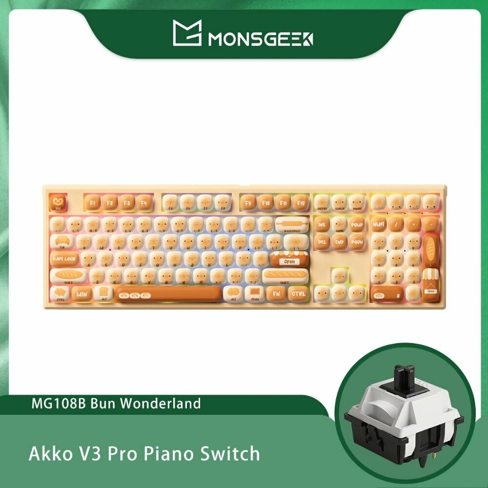 Akko MG108B Bun Wonderland Беспроводная Механическая Клавиатура RGB С 108 Клавишами Горячей Замены USB / 2.4G/ BT 5.0