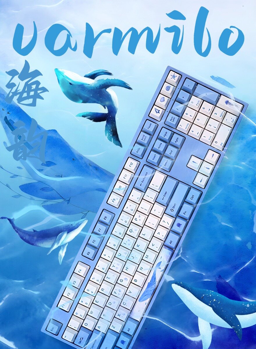 Игровая клавиатура, три режима подключенияКлавиатура проводная + беспроводная Varmilo APT108 Sea Melody голубой, белый