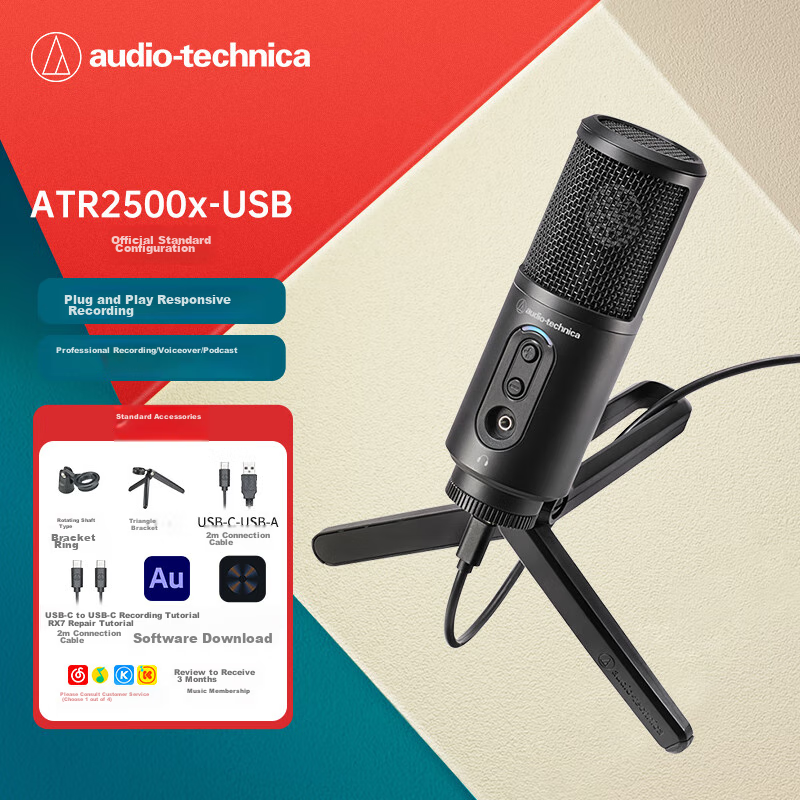 Tiesanjiao ATR2500X-USB, Directional Condenser USB Microphone, for Live Streaming, Karaoke, Recording, And Dubbing