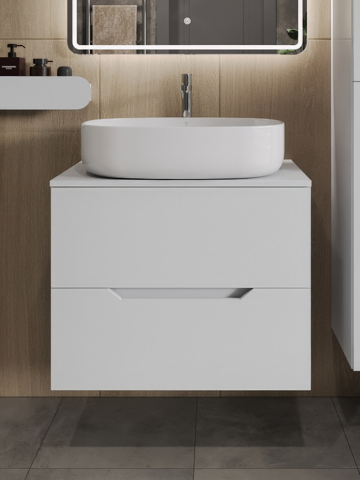 Тумба с раковиной подвесная 70 см Orange Line Li-70TuwMDF+B08-600W, белый матовый