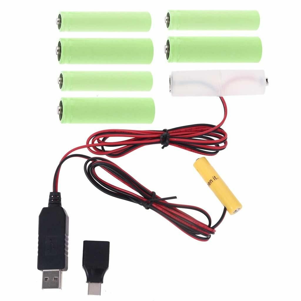 AA + AAA Battery Eliminator USB Кабель питания Заменяет от 1 до 4шт батарейки LR6 LR03 для электрических игрушечных часов-фонариков, D