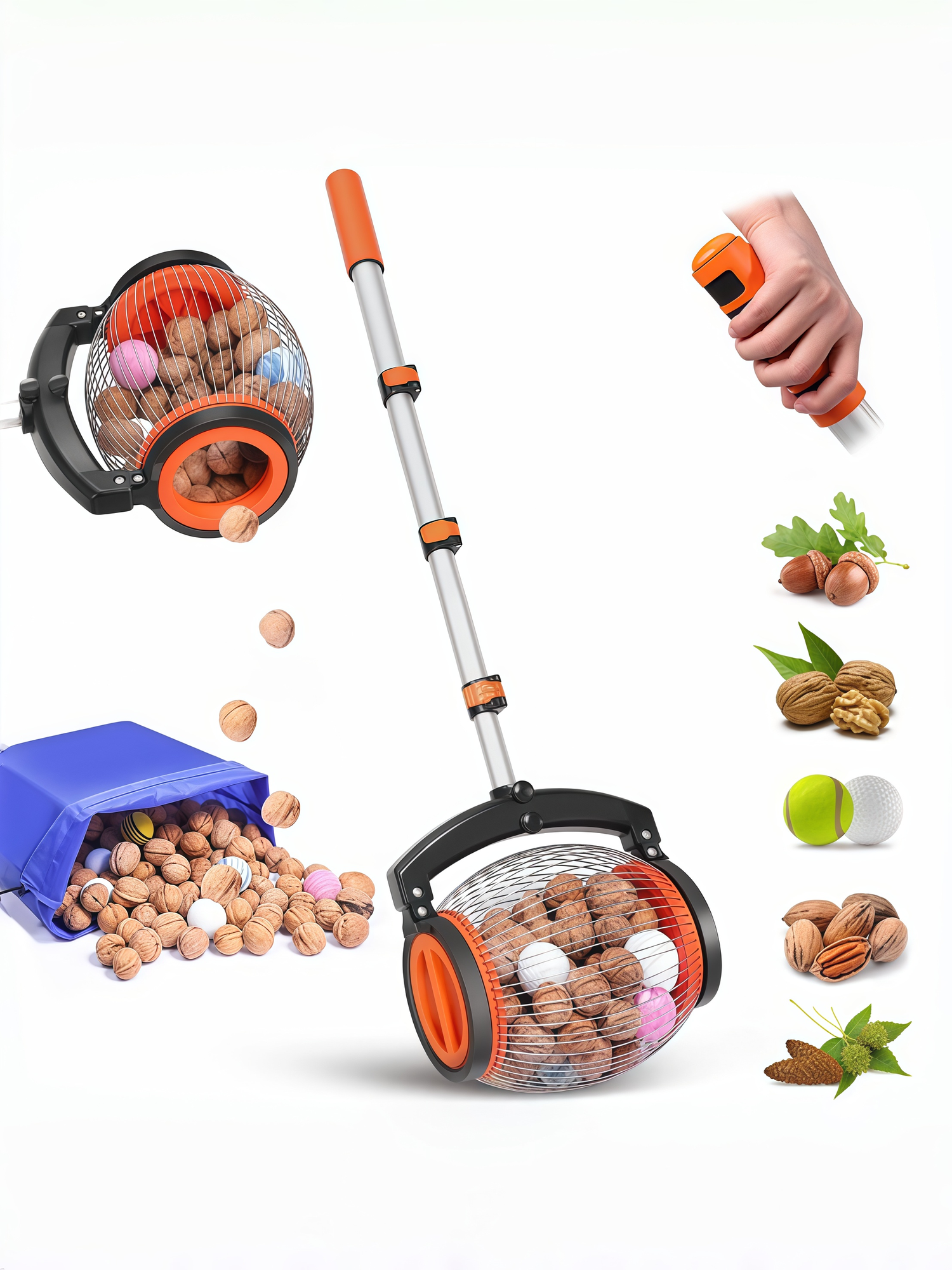 Сборщик фруктов, который облегчает сбор падающих фруктов и шариков