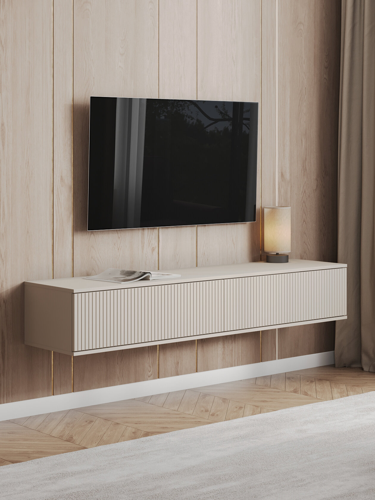 Тумба под телевизор навесная Амели ТВ с ящиками, 180.2х41.6х29.9 см, Кашемир