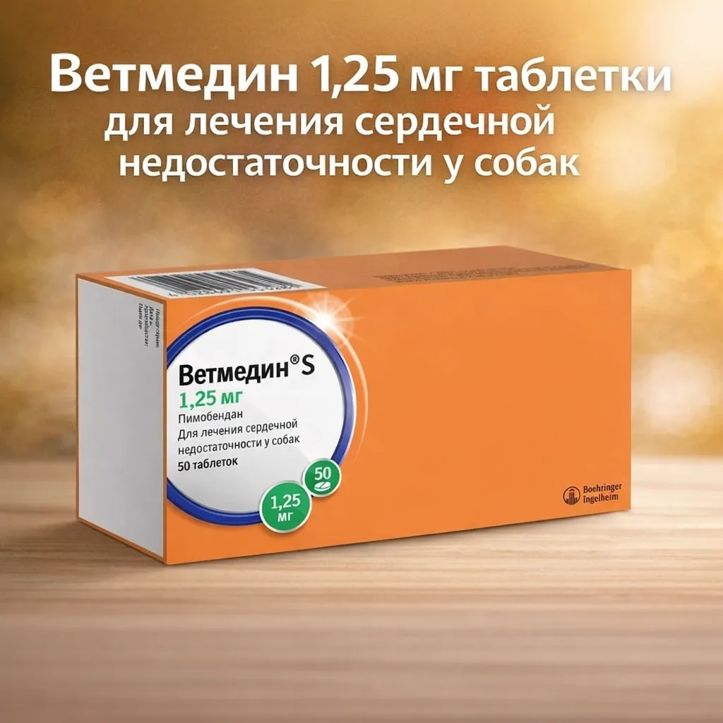 Ветмедин S таблетки для собак 1,25 мг, 50 таблеток для лечения сердечной недостаточности у собак — фото 1