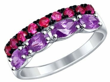 Кольцо, серебро, 925 проба, фианит, корунд синтетический