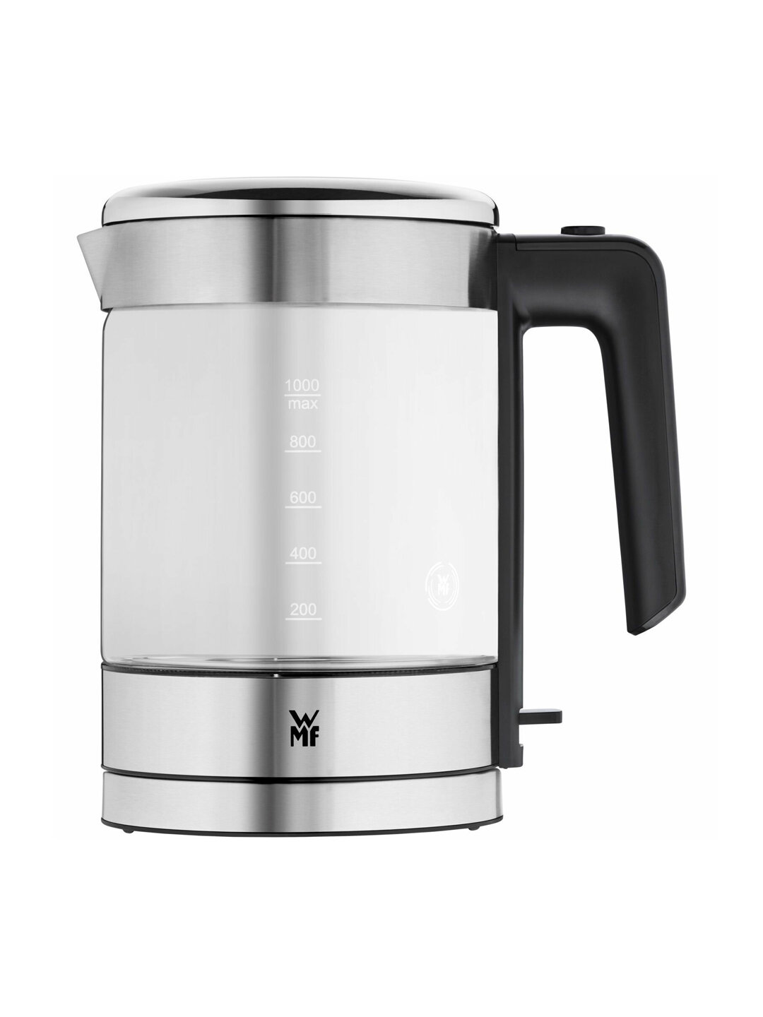Чайник электрический WMF KITCHENminis, объем 1 л, серебристый, мощность 1900 Вт, жаропрочное стекло SCHOTT Duran, нержавеющая сталь Cromargan