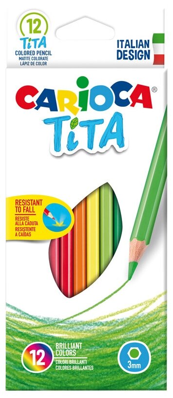 Комплект 28 шт, Карандаши цветные пластиковые Carioca "Tita", 12цв, заточен, картон, европодвес
