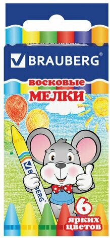 Восковые карандаши BRAUBERG/пифагор, 6 цветов, 222961