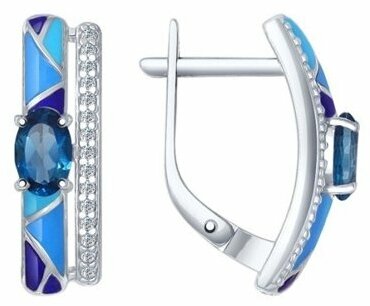 Серьги, серебро, 925 проба, родирование, эмаль, фианит